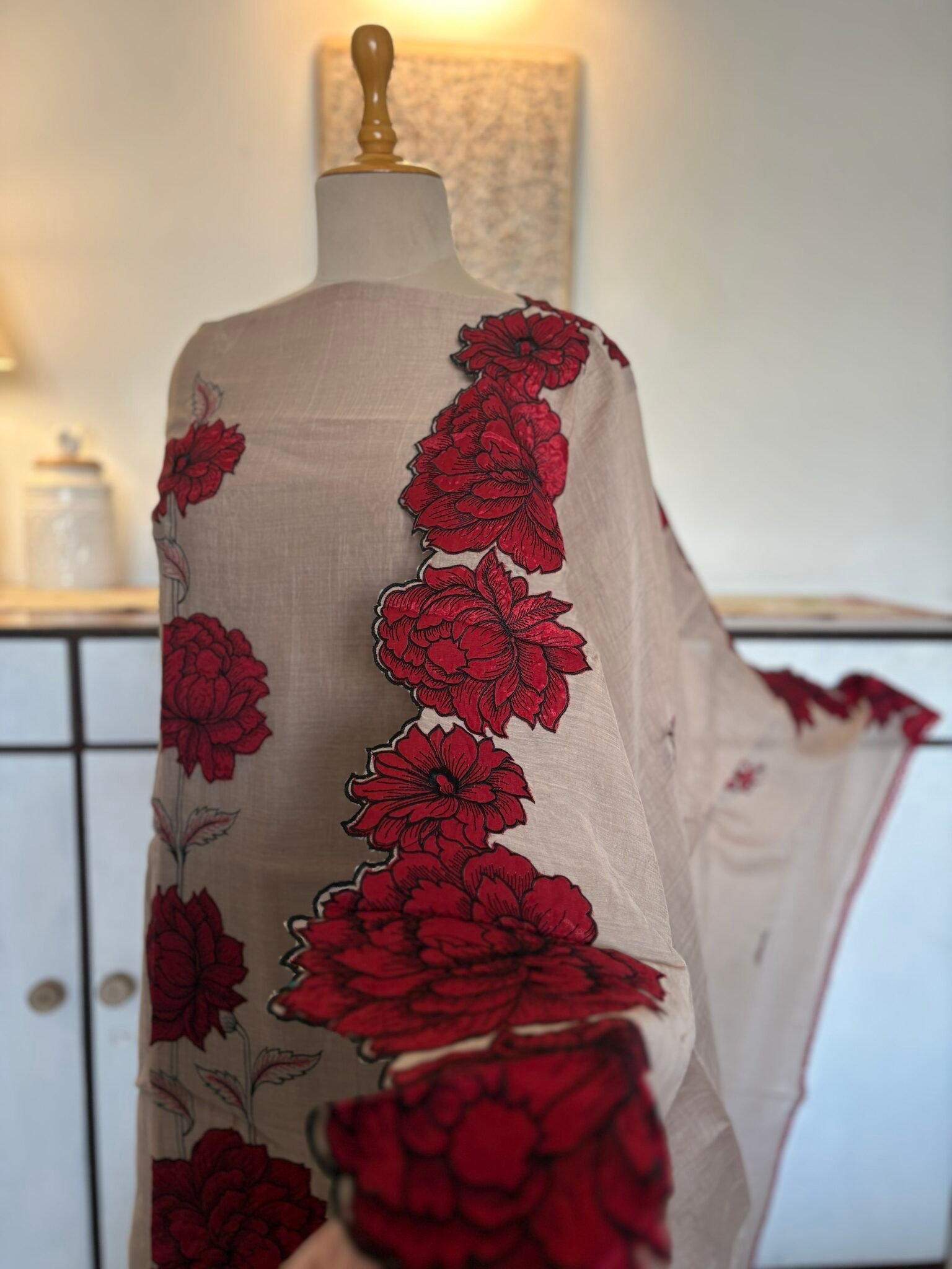 Applique and Embroidered Pure Chanderi Mul Salwars by Ikhtirah (Brown ...